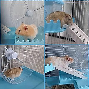 kathson Hamster Cages and Habitats Large Gerbil Cage with Accessories Hut Exercise Wheel Water Bottle Bowl Bathtub Small Animal Basic Cage for Syrian Hamster，3- Levels，22" L x 12.5" W x 14" H，Blue