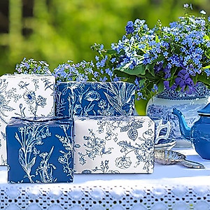 AnyDesign Blue Floral Wrapping Paper Blue White Wild Flower Gift Wrap Paper Bluk Folded Flat Wild Floral Art Paper for Wedding Birthday Baby Shower DIY Craft Gift Wrapping, 19.7 x 27.6 Inch, 8 Sheet