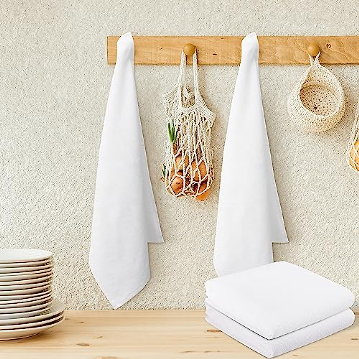 DG Collections Terry Dish Towels, 100% Cotton Kitchen Towels, Set of 6 (18x28 inch) Hand Towels - 400 GSM, Absorbent Terry Cloth Dish Towels for Kitchen, Soft Tea Towels - White Color