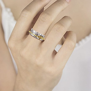 MANBU Sterling Silver Fidget Spinner Ring - Bee Anxiety Relief Meditation Spinner Ring Animal Stress Relieving Ring Jewelry Gift for Women Teens (9#)