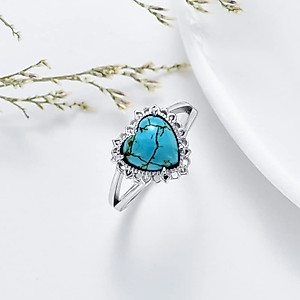 BETHZA Natural Turquoise Rings for Women 925 Sterling Silver Heart Shape Genuine Turquoise Statement Ring Western Jewelry Gifts for Wife Size 7