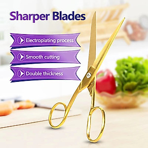 7" Scissors All Purpose Fabric Left Handed Kitchen for Office School Sewing Kid Adult Student Food Classroom Travel Comfort Gripstainless Steel Office Scissors(7 Inch Gold)