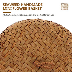 MAGICLULU 3pcs Flower Basket Candy Bowl Generic Round Basket Light House Decorations for Home Rustic Storage Bins Small Seagrass Basket with Lid Cutlery Desk Child Seaweed Cosmetic