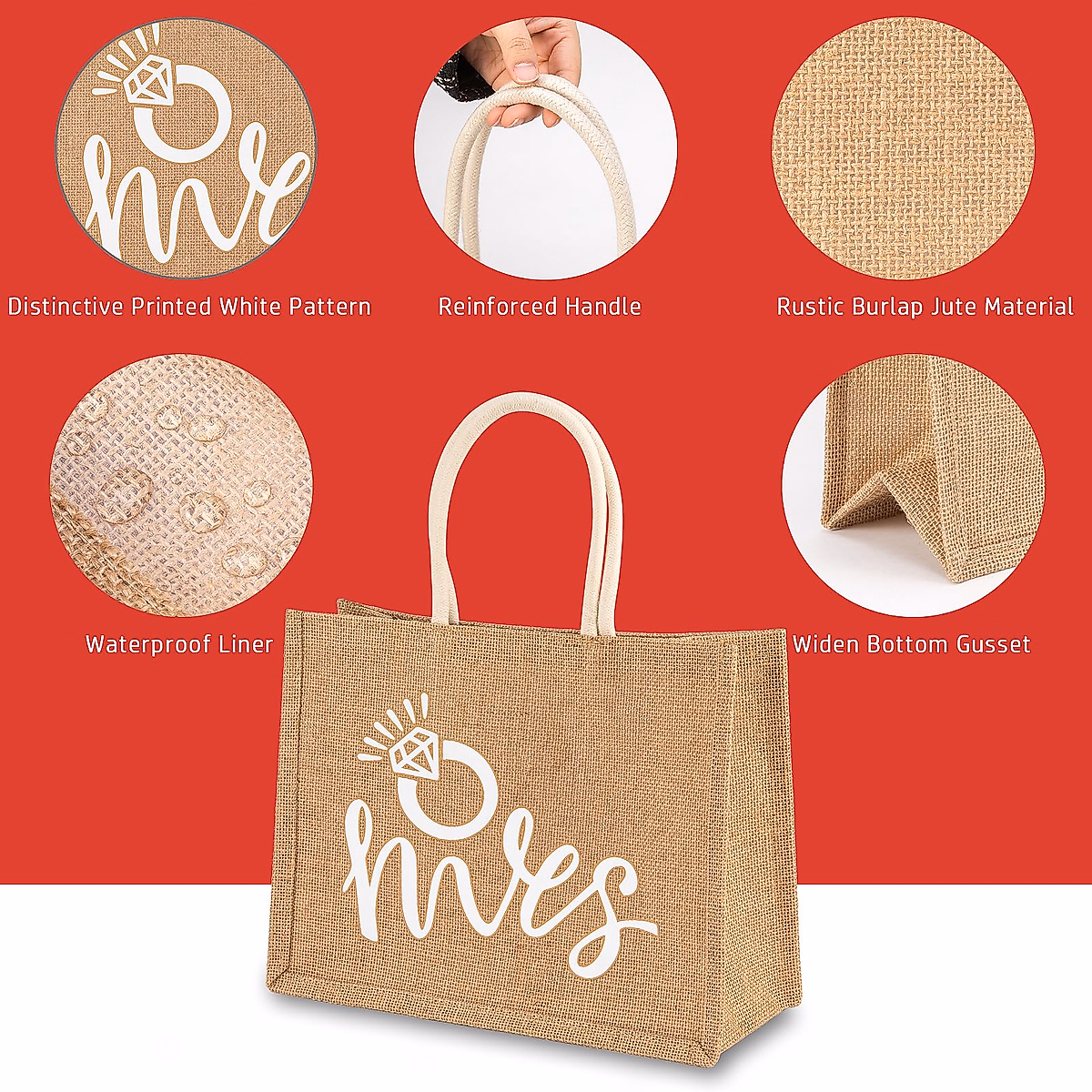 PARBEE Wedding Gift Bag Bridal Shower Jute Tote Bags, Gift Bag for Engagement, Bachelorette, Wedding Party, Honeymoon - Mrs