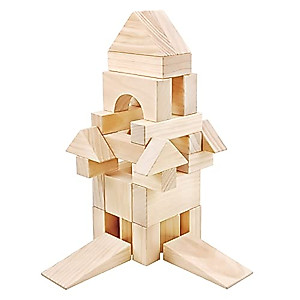 Onshine Large Wooden Blocks for Toddlers 1-3, 64 Pieces Big Wood Building Blocks Set with Wooden Storage Box, Large Toddler Blocks Building and Stacking Toys Construction Set