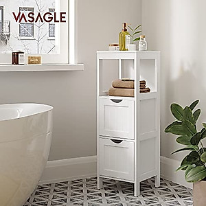 VASAGLE Bathroom Floor Cabinet, Bathroom Storage Organizer Rack Stand, Multifunctional Corner Unit, 2 Drawers, White UBBC42WT