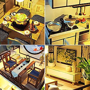 Kisoy Dollhouse Miniature with Furniture Kit, Handmade Chinese Style Loft DIY House Model for Teens Adult Gift (Bamboo Fragrance)