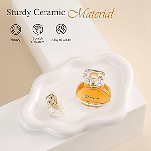 CCINPPY Ceramic Jewelry Tray Trinket Dish, Decorative Cloud Vanity Key Tray for Women, Ring Holder Dish, Cute White Jewelry Plate Bowl Room Decor Aesthetic, Birthday Mother's Day Christmas Gift