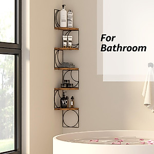 PHAREGE 5 Tier Moon Phase Corner Shelves Brown Black, Rustic Storage Shelves for Bedroom Kitchen Bathroom Living Room