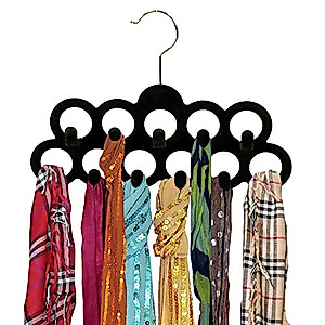 Velvet Scarf Storage Organizer for Closet (Pack of 3), Black | by Home Basics | Scarf Holder for Scarves and Ties | Slim Scarf Hangar Useful for Belts and Jewelry