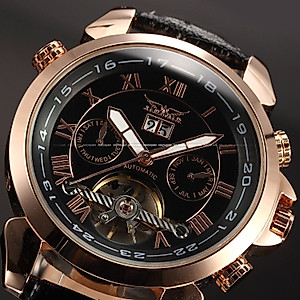 MASTOP Men Black Tourbillon Rose Golden Aviator Automatic Mechanical Watch