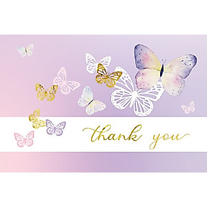 Gooji 4x6 Purple Butterfly Thank You Cards Multipack with Envelopes Bulk 20-Pack Peel-and-Seal Envelopes, Birthday Party, Baby Shower, Bridal Shower, Weddings, Small Business