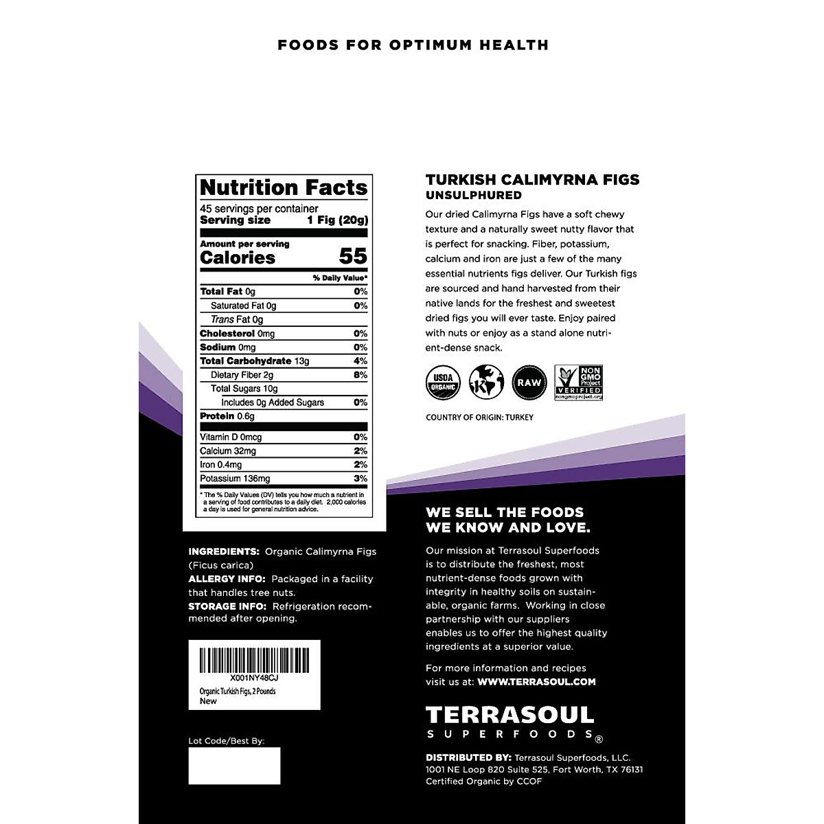 Terrasoul Superfoods Organic Smyrna Turkish Figs, 2 Lbs - No Added Sugar | Unsulphured | Perfectly Dried