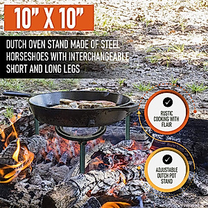 Dutch Oven Camping Tripod for Cooking – Dutch Oven Stand Made of Steel Horseshoes with Interchangeable Short and Long Legs – 10” x 10” Cowboy Camping Cooking Tripod Stand for Camp Coffee Pots
