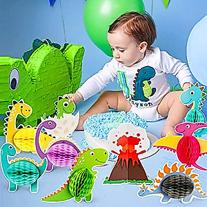 Mocoosy 12 PCS Dinosaur Party Honeycomb Centerpieces for Table Decorations, Little Dino Center Piece Dinosaur Table Topper for Kids T-Rex Dinosaur Theme Birthday Party Supplies Baby Shower Decor