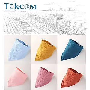 Tokcom Baby Bibs, Drool Bibs, Muslin Baby Bandana Cotton for Teething and Drooling, Bandana Drool Bibs 100% Cotton for Unisex Baby(6 Pack)