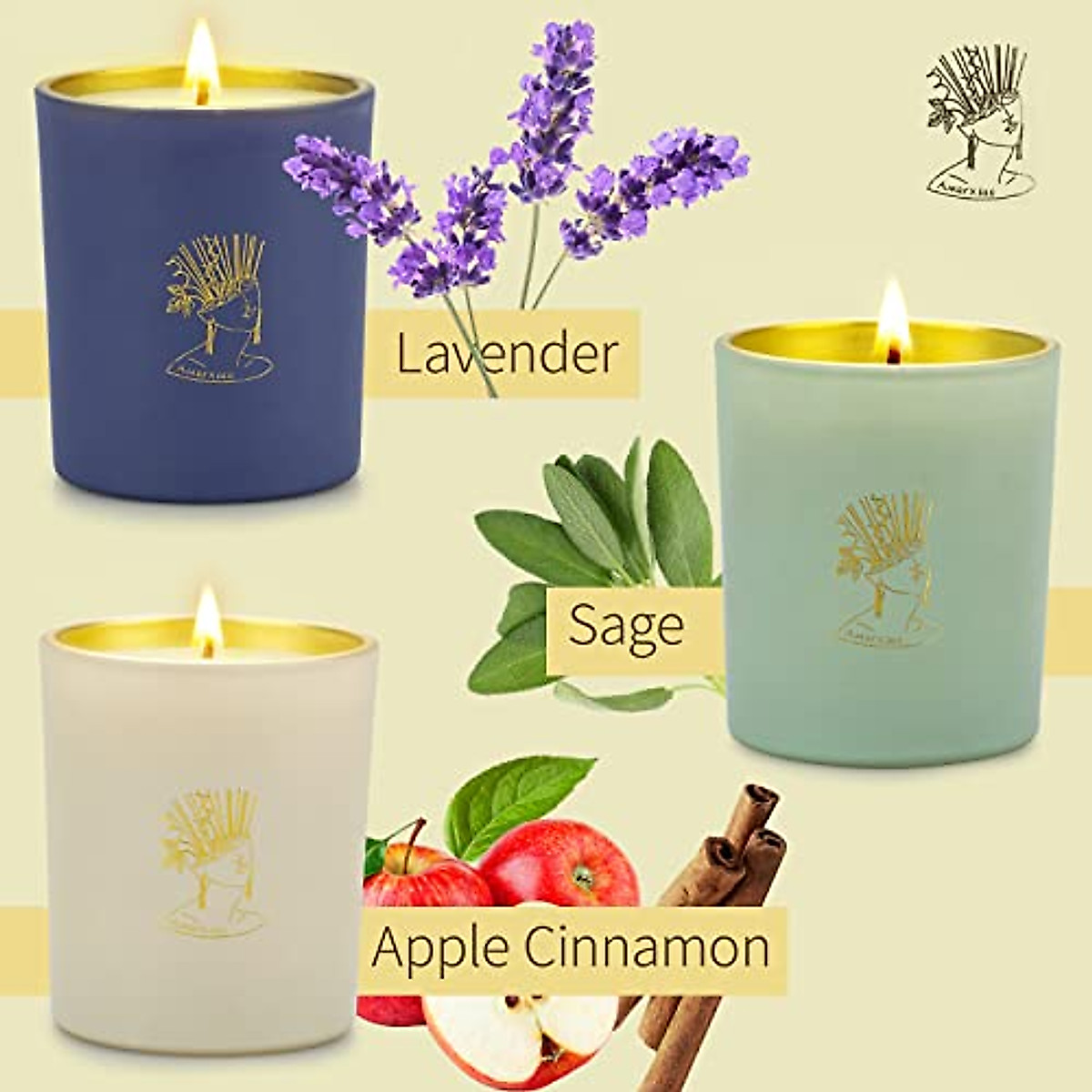 Sage Candles for Cleansing House, Meditation, Protection, and Banishing Negative Energy, 3 Pack 7.8 OZ Candles for Home Scented, 105 Hour Long Lasting Scented Candles,Candles Gifts for Women