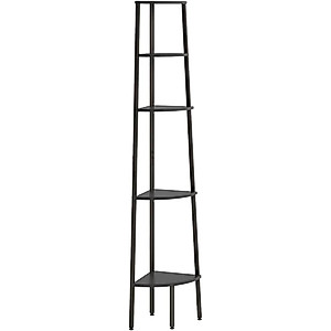 vidaXL 5-Tier Corner Storage Shelf - Black Steel Frame Bookcase for Living Room, Bedroom, Office - 17.9"x12.4"x70.9" Size
