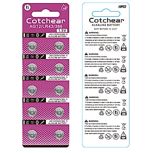 Cotchear 10pcs LR43 Batteries 1.5V AG12 Button Cell Battery L1142 SR43 SR43 260 386 Battery for Watch Toys