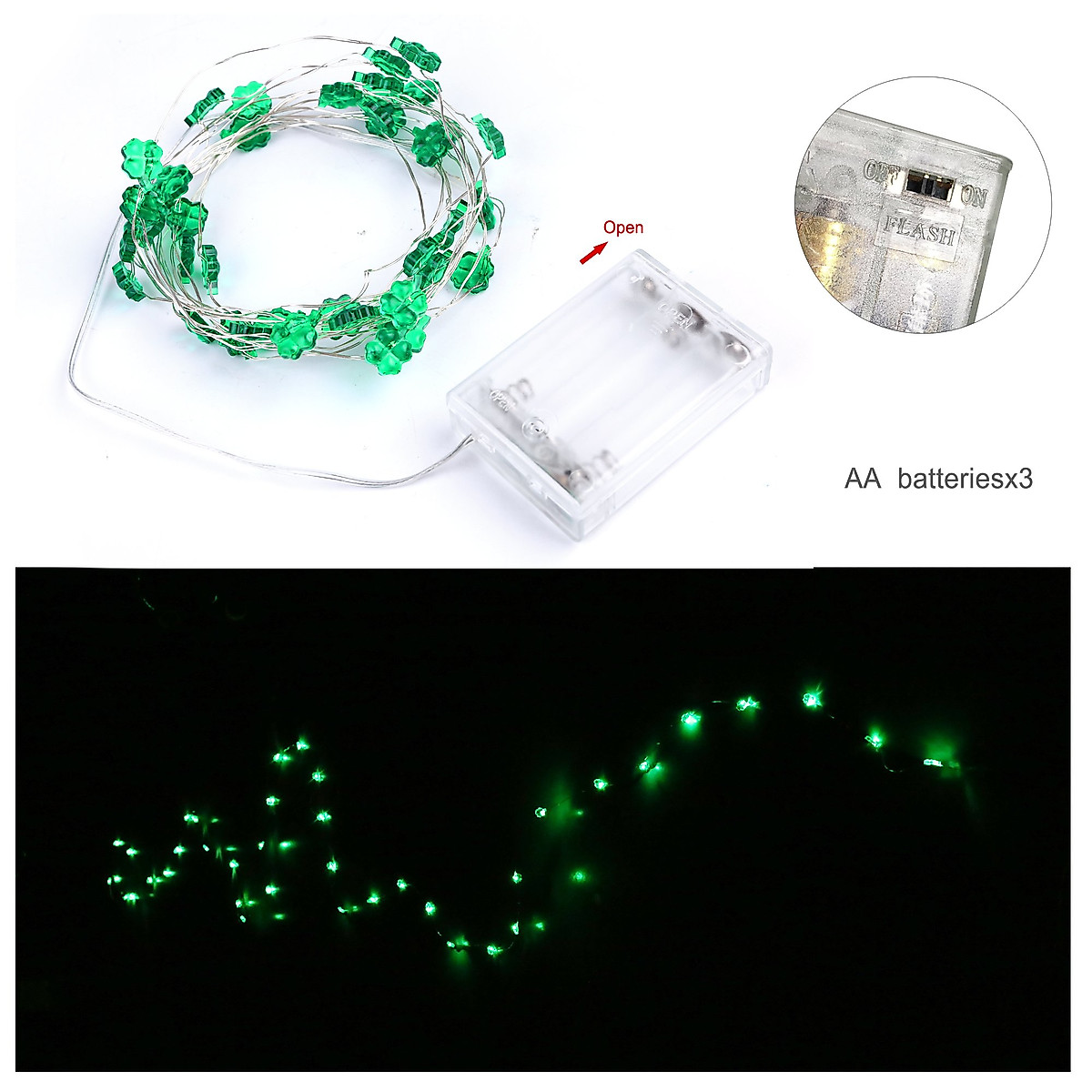 Happy st.Patrick’s Day Party Decorations, Konsait Lucky Clovers String Lights Battery Operated(13.2Ft, 40Llights, 2Modes) for Home Window Holiday St.Patricks Day Party Favors Supplies