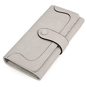 UTO RFID Wallet for Women Vegan Leather 18 Card Slots Card Holder Long Bifold Checkbook 5.5" Phone Blocking Tech Wallet Grey