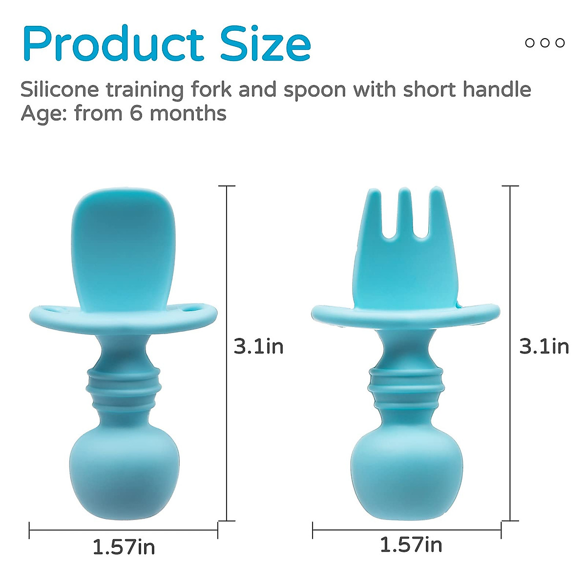 Silikong Silicone Utensils, Baby Fork and Spoon Set, Training Utensils, Baby Led Weaning Stage 1 for Ages 6 Months (Blue)