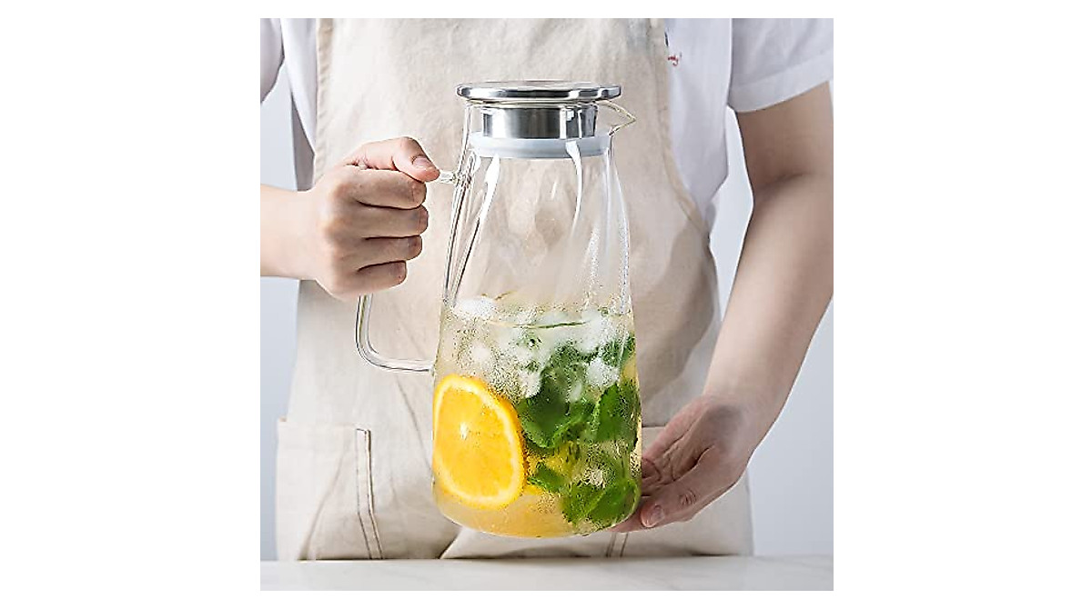 Glass Pitcher with Lid for Fridge Iced Tea Pitcher 57 OZ 1.7L Sun Tea ...