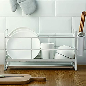 MKYOKO Dish Drainer Rack Metal Dish Rack is Used to Store Tableware Fruits and Vegetables, and The Drain Rack on The Counter Sink (Black White) Kitchen Dish Drainers Holder (Color : Black) (White