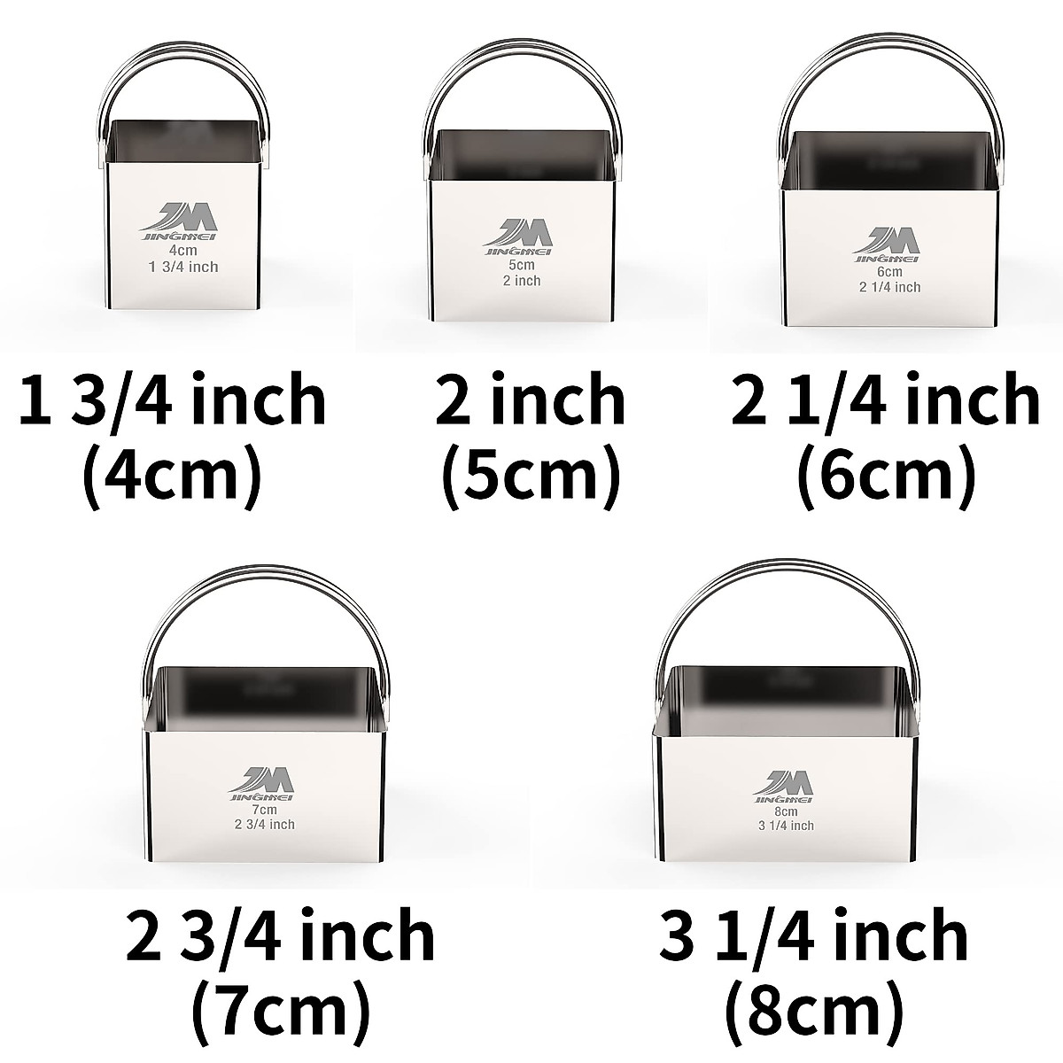 M JINGMEI Square Biscuit Cutter Set 1.75inch 2inch 2.25inch 2.75inch 3.25inch, Stainless Steel Cookies Cutter with Handle, Professional Baking Dough Tools,5pcs set