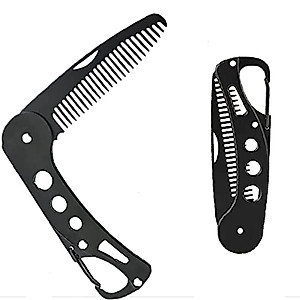 Folding Stainless Steel Beard Comb Mustache Comb for Men Beard Care,Beard Styling Pocket Hair Comb with Bottle Opener,Daily Beard Grooming Comb