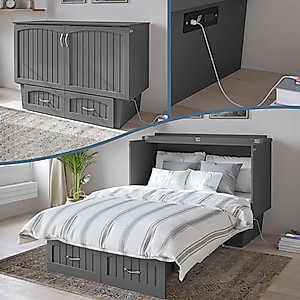 AFI, Nantucket Murphy Bed Chest with 6 inch Memory Foam Folding Matttress, Built-in Charging Station and Storage Drawer, Full, Grey