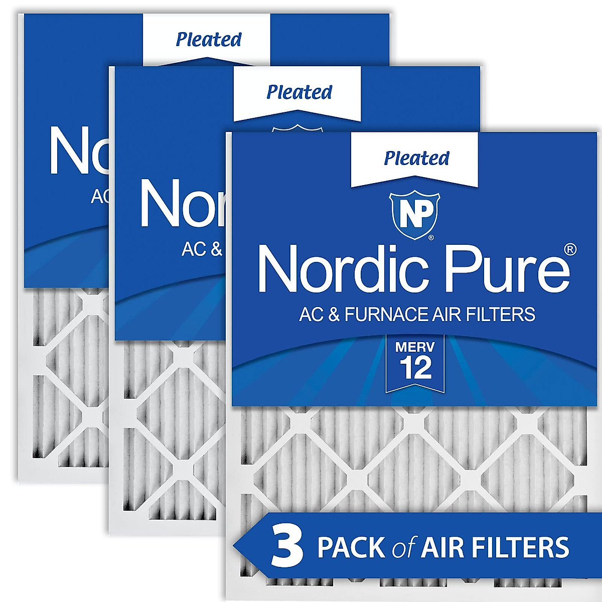 Nordic Pure 20x25x1 (19 1/2 x 24 1/2 x 3/4) Pleated MERV 12 Air Filters 3 Pack