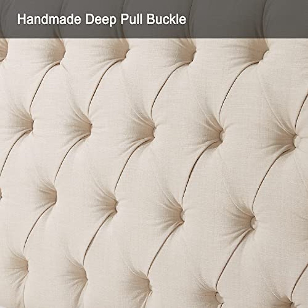 PaPaJet Queen Size Platform Bed Frame, Linen Curved Upholstered Bed with Shell Wingback Headboard/Deep Button Tufted/No Box Spring Needed/Beige