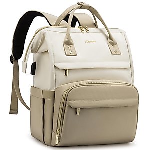 LOVEVOOK Laptop Backpack Purse for Women, 17 Inch Computer Business Stylish Backpacks, Doctor Nurse Bags for Work, Casual Daypack Backpack with USB Port, White-Sand
