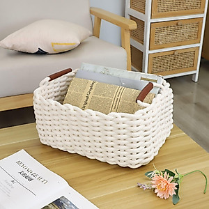 JJSQYLAN Cotton Rope Blanket Storage Basket for shelf,small decorative woven basket Organization and storage for Candy Food Nursery Baby Clothes Towels Diaper Caddy Books (Set of 3, White)