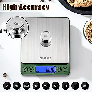 CHWARES Food Scale, Kitchen Scale with Trays 3000g/0.1g, Small Scale with Tare Function Digital Scale Grams and Ounces for Weight Loss, Dieting, Baking, Cooking, Meal Prep, Coffee, Green