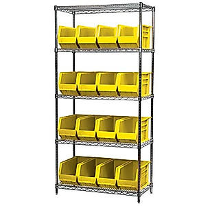 Akro-Mils 30265 AkroBins Plastic Storage Bins, Space-Saving Stackable Bins, Garage Organization Bins, Closet, Classroom Organization, Craft Storage, 18-Inch x 8.25-Inch x 9-Inch, Yellow, 6-Pack