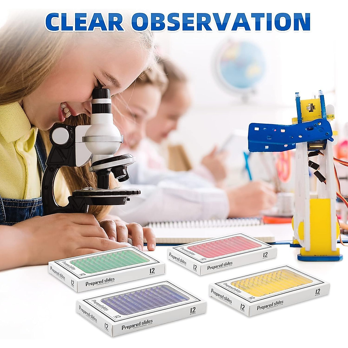 Jiusion 48Pcs Prepared Microscope Slides Specimen Animals Insects Plants Flowers Sample Biological Specimen, Stereo Microscope Slide for Kids Children Students Enlighten Education