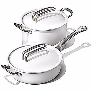 Risa Induction Cookware Pot and Pan Set by Eva Longoria - Nonstick, Ceramic Coating, Stainless Steel Handle Cookware Set - 10 inch Pot, 11 Inch Pan w/Lid - Natural Ivory - Kitchen Sets for Cooking