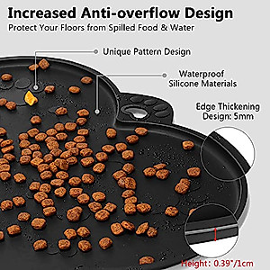 Dog Bowl Mat, NWFHTD Dog Mat for Food and Water Pet Cat Large Small Silicone Rubber Plastic Waterproof Feeding Eating Dish Placemat Trays with Edges Lip for Floor, 17.7"x11.8", Black