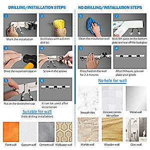 Poboola Mop Broom Holder, Stainless Steel Wall Mounted Garage Storage Organizer, Heavy Duty Tools Hanger with 3 Racks 8 Hooks for Home Kitchen Bathroom Closet Office Garden, 2 Pack (Silver)