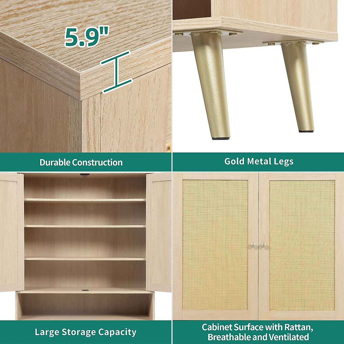 YITAHOME Rattan Shoe Cabinet with Doors, 5-Tier Shoe Storage Cabinet for Entryway, Shoe Rack Organizer Cabinet for Entryway/Hallway/Closet