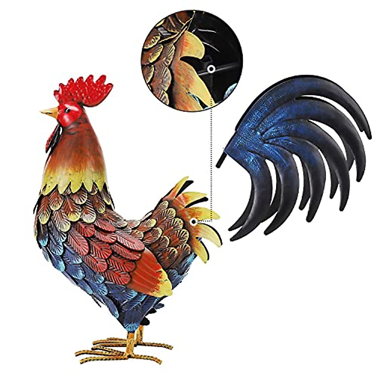 chisheen Rooster Decor Garden Statue Metal Chicken Yard Art Sculpture Outdoor Figurines