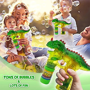 Haktoys Dinosaur Bubble Gun: Battery Operated Bubble Maker Toys for Toddlers Boys and Kids | Batteries and Refill Bottles Included