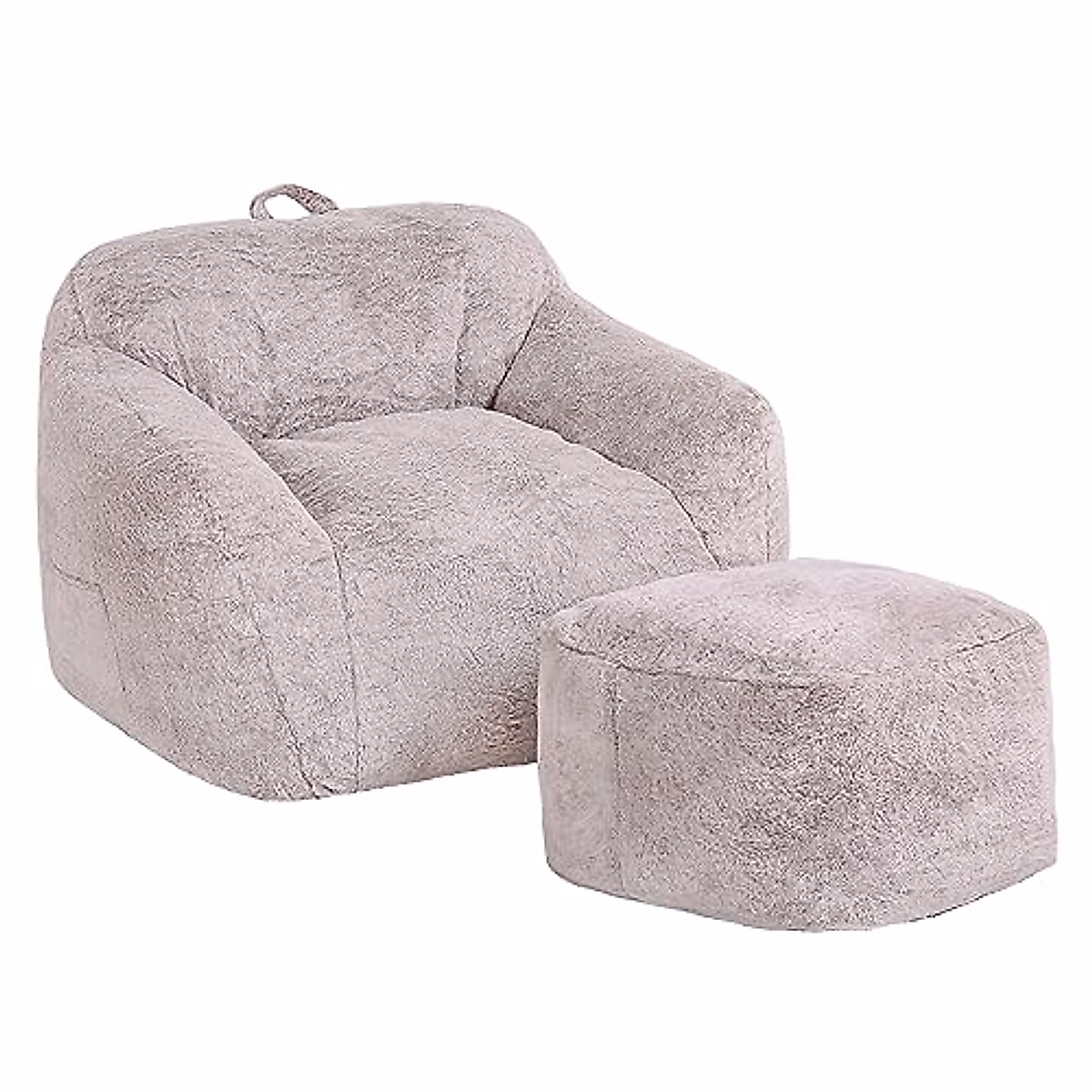 LITA Bean Bag Chair with Ottoman, Fur Faux Armrests Accent Chair High-Density Foam Filled Giant Lazy BeanBag Sofa with Pocket & Foot Stool for Living Room, Bedroom, Coffee