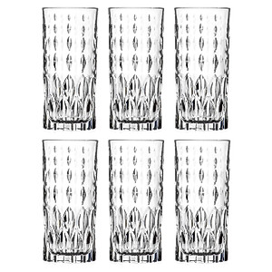 Highball - Glass - Set of 6 - Hiball Glasses - Crystal like Glass - Beautiful Designed - Drinking Tumblers - for Water, Juice, Wine, Beer and Cocktails - 13 oz. - by Barski - Made in Europe