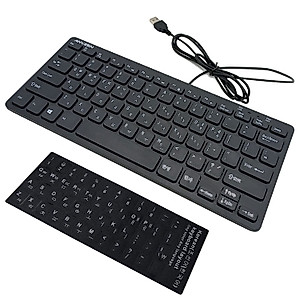 GARASANI Mini Wired Keyboard(Korean-English) Ultra Thin and Light Portable 78 Keys USB Desktop, Laptop, Windows 7/8/10, Keyboard Protection Skin, Korean Keyboard Stickers Included