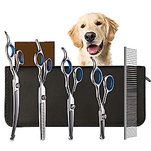 Pogeair 6 in 1 Safety Round Head 4CR Stainless Steel Dog Grooming Scissors Kit, Heavy Duty Titanium Coated Pet Grooming Scissors for Dogs, Cats & Other Pets