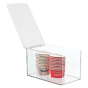 mDesign Plastic Stackable Kitchen Pantry Cabinet or Refrigerator Food Storage Container Box, Attached Hinged Lid - Organizer for Snacks, Produce, Pasta, Lumiere Collection - 4 Pack - Clear/White