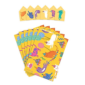 CENTRAL 23 Cat Birthday Wrapping Paper - 6 Sheets Yellow Gift Wrap - Cat Themed Gifts For Girls - Cat Wrapping Paper For Men And Women - Comes With Cute Stickers